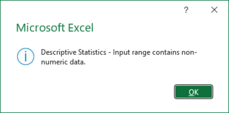 Descriptive Statistics: Input Range Contains Non-Numeric Data - Excel ... Descriptive Statistics: Input Range Contains Non-Numeric Data - Excel ...