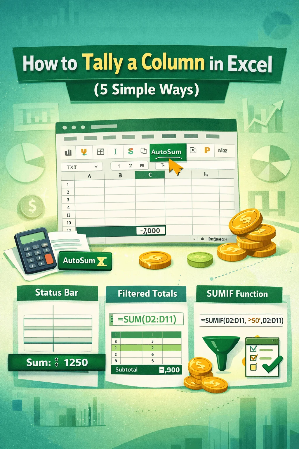 How to Tally a Column in Excel (5 Simple Ways) - Excel Insider