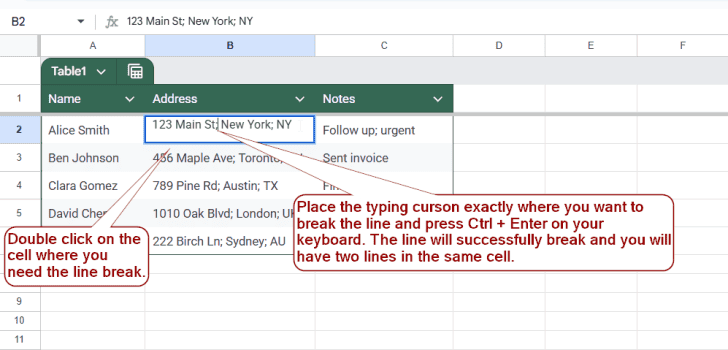 How to Go to the Next Line in Google Sheets in the Same Cell - Excel ...