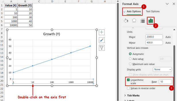 Change Axis to Logarithmic Scale in Excel (Horizontal and Vertical)