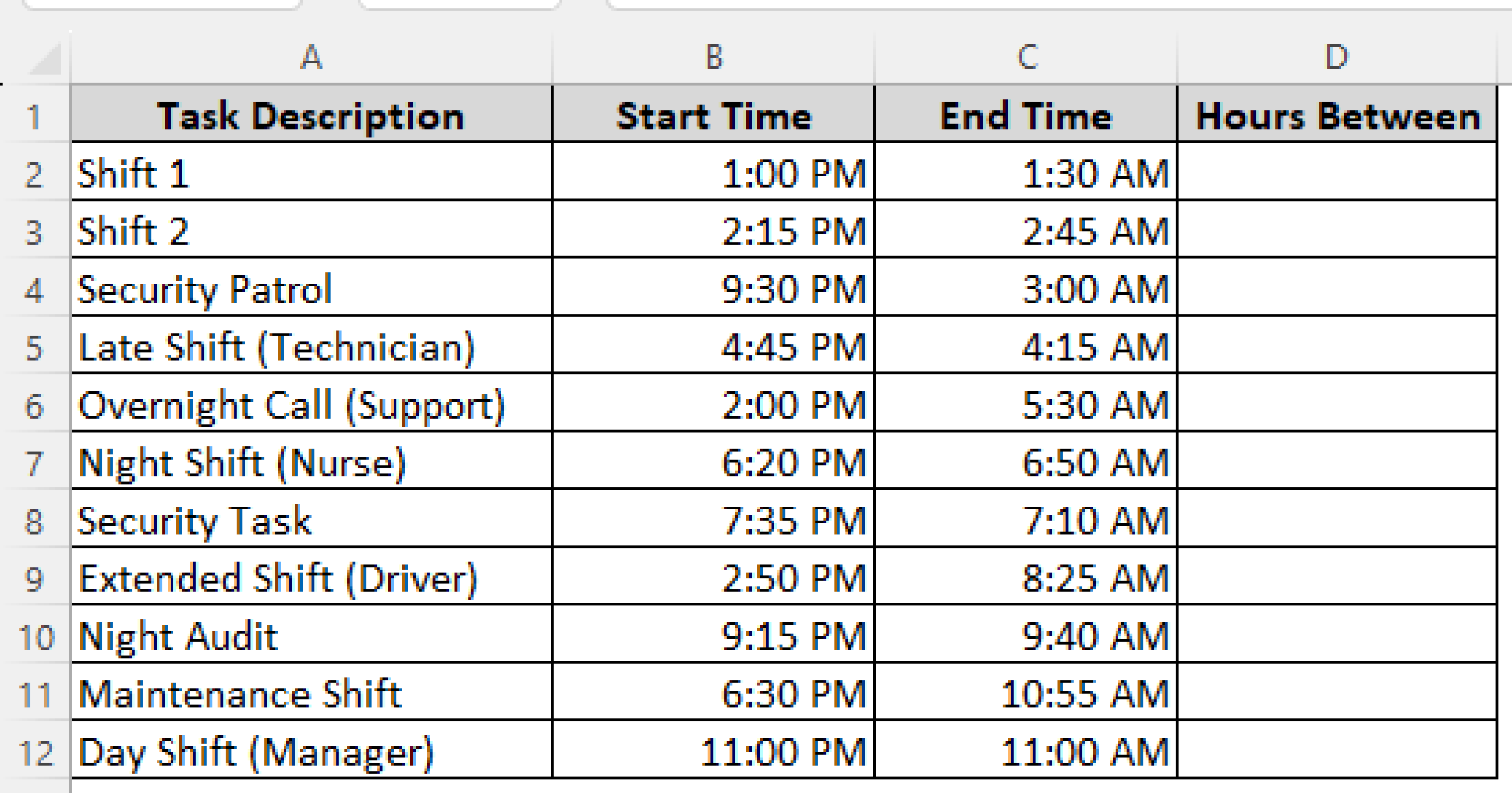 How to Calculate Hours Between Two Times after Midnight in Excel ... How to Calculate Hours Between Two Times after Midnight in Excel ...