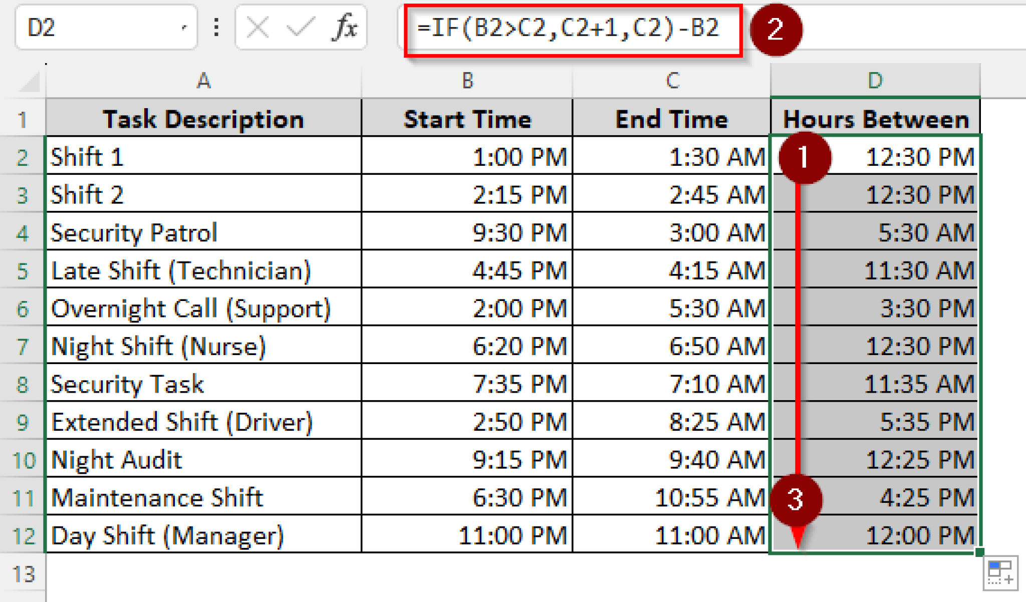 How to Calculate Hours Between Two Times after Midnight in Excel - Excel Insider