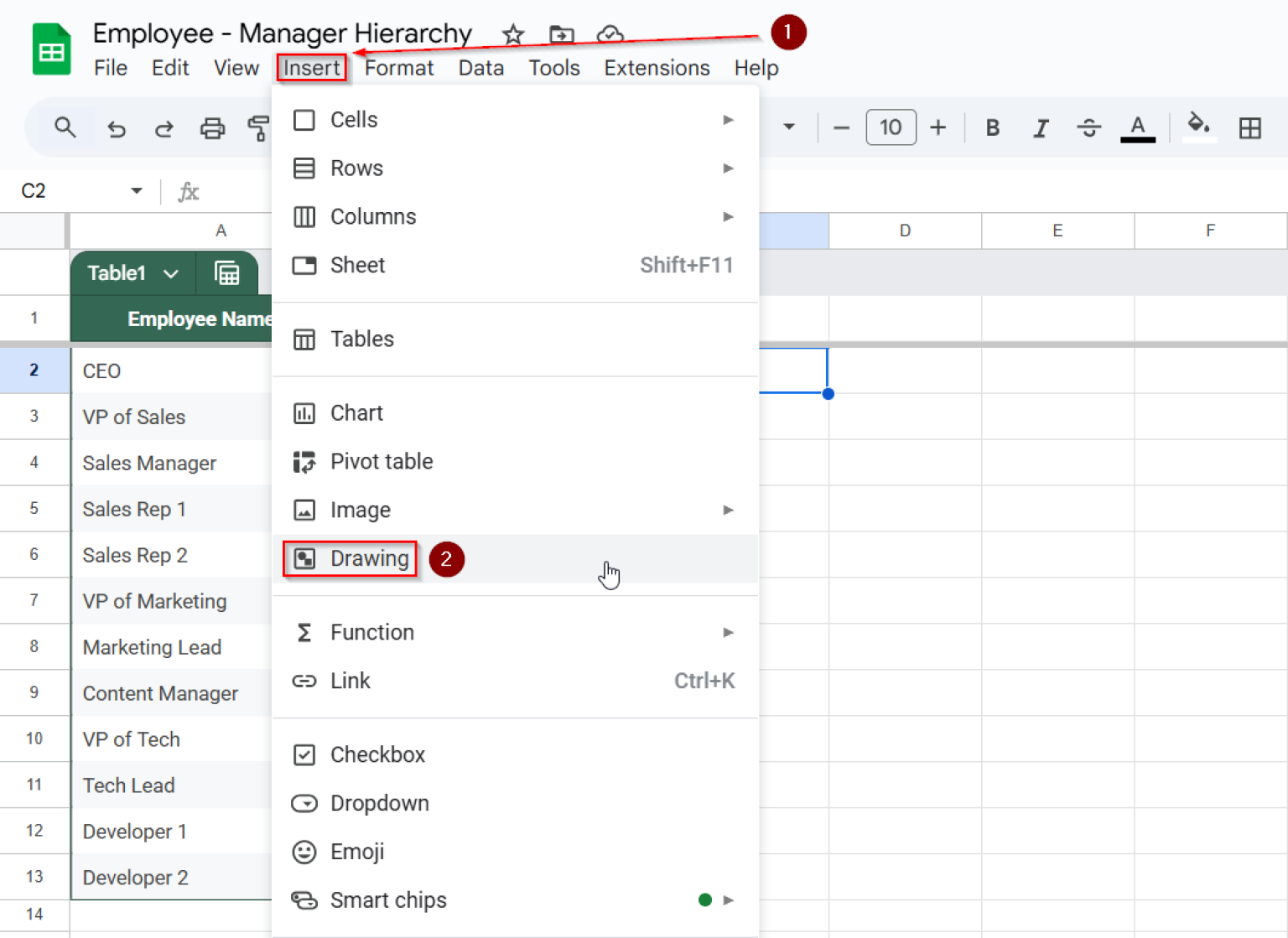 How to Create an Organizational Chart in Google Sheets - Excel Insider