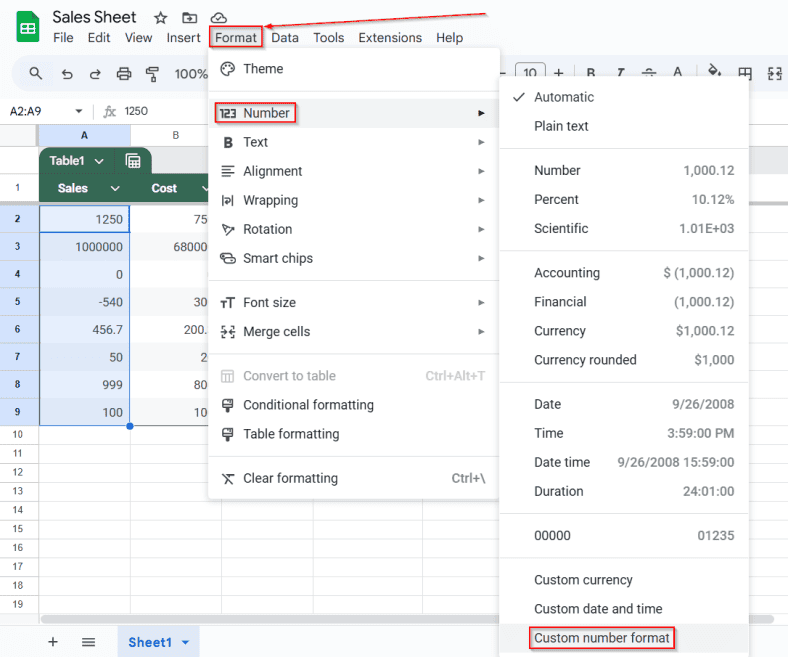 How to Use Custom Number Formats in Google Sheets - Excel Insider