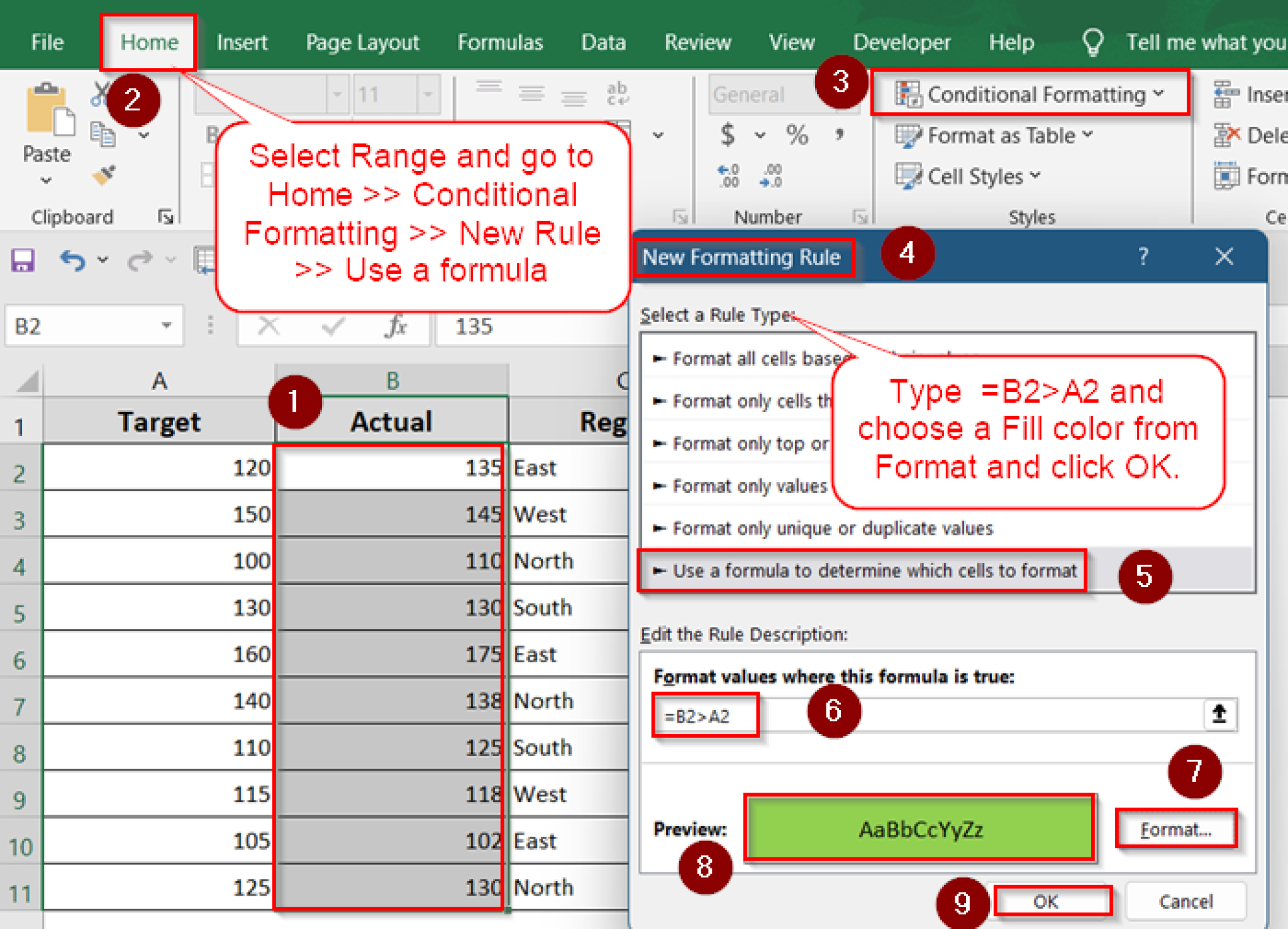Highlight a Cell in Excel if Value Is Greater Than Another Cell - Excel Insider