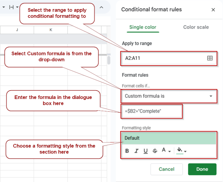 Google Sheets Conditional Formatting If Another Cell Contains Text - Excel Insider