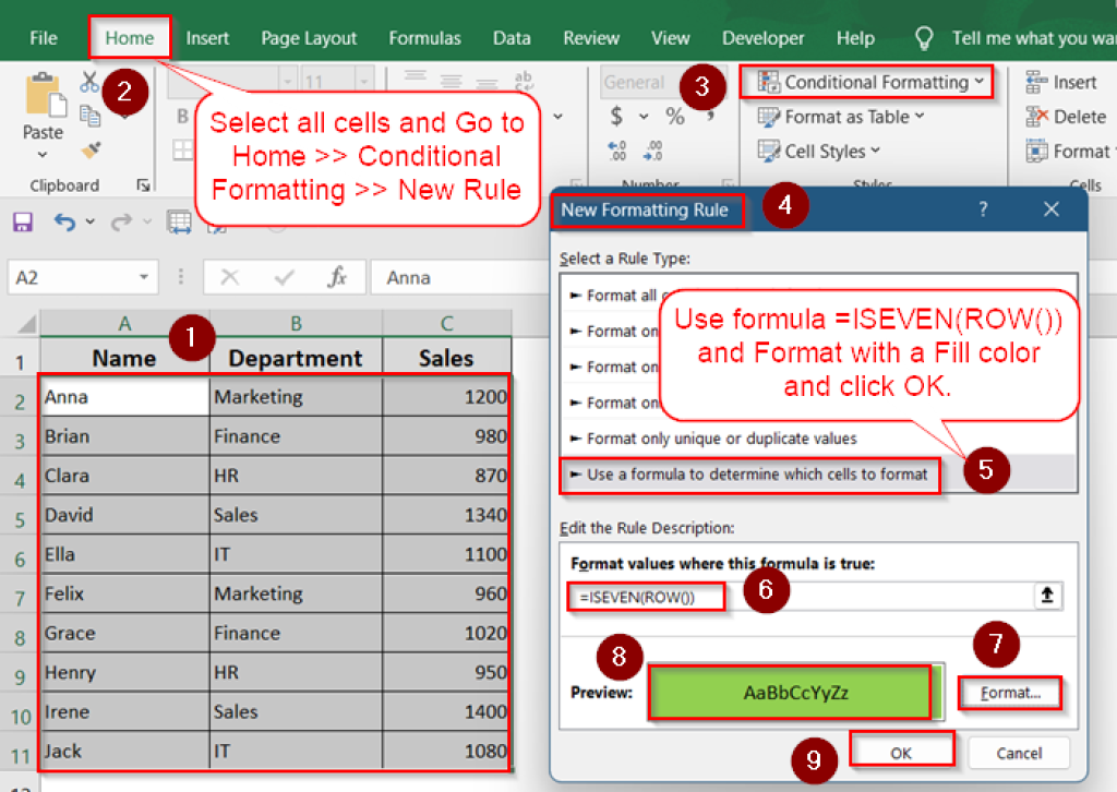 How to Alternate Row Colors in Excel Without Table - Excel Insider