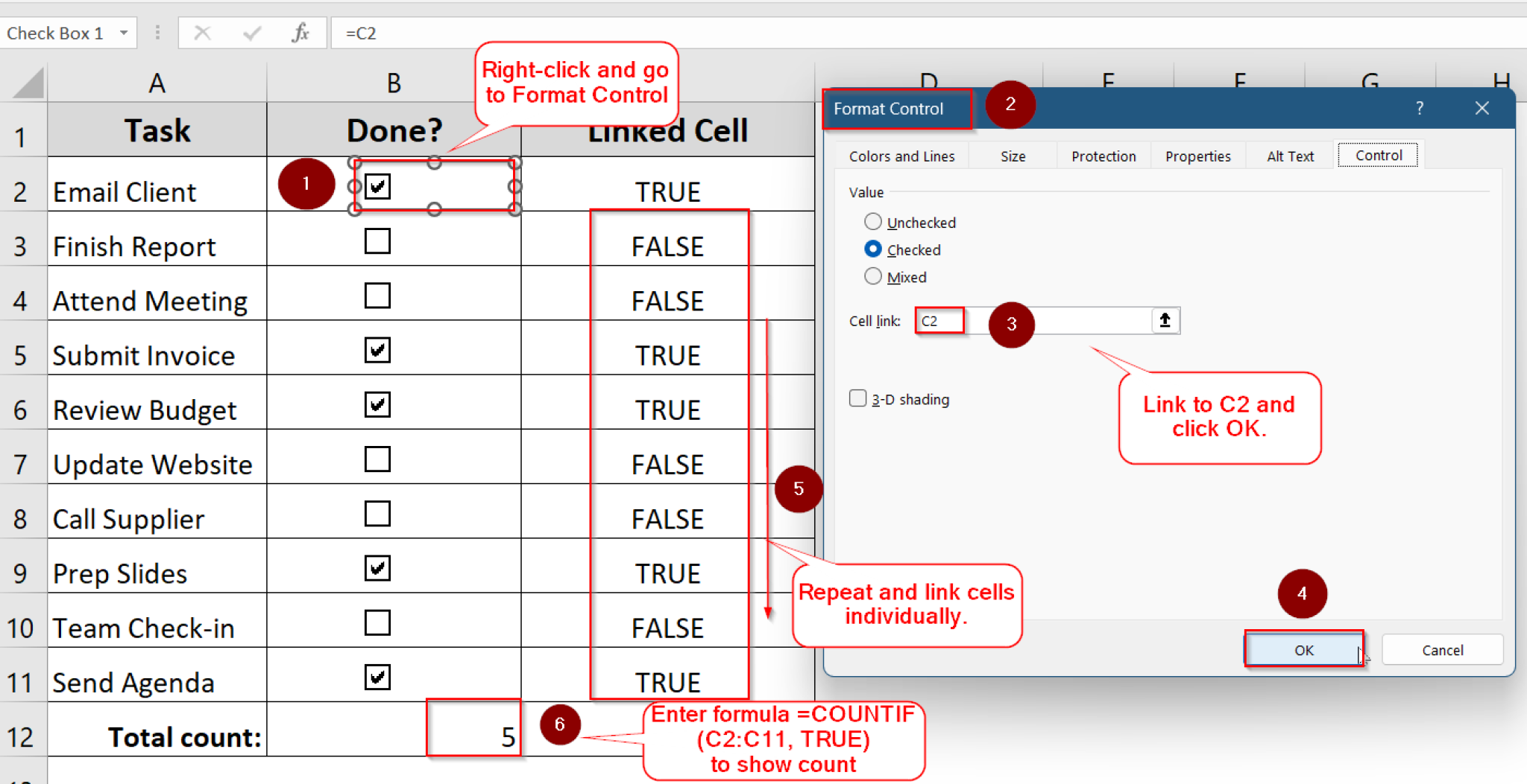 How to Count Checkboxes in Excel (3 Simple & Easy Tricks) - Excel Insider
