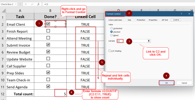 How to Count Checkboxes in Excel (3 Simple & Easy Tricks) - Excel Insider
