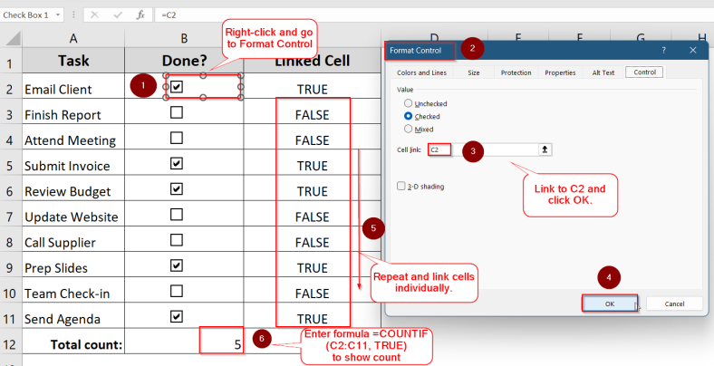 How to Count Checkboxes in Excel (3 Simple & Easy Tricks) - Excel Insider