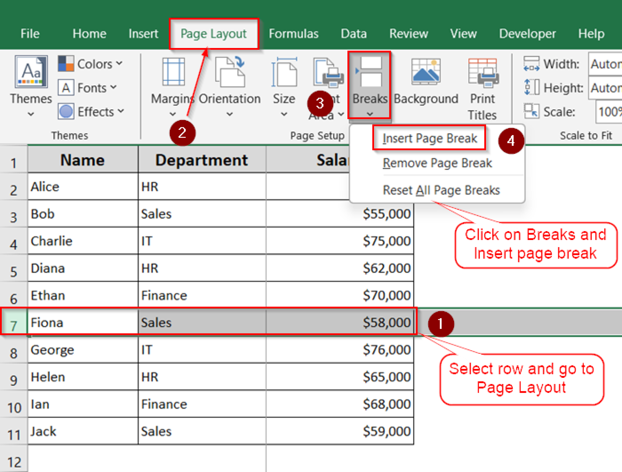 How to Insert Page Break in Excel Between Rows (5 Easy Ways) - Excel Insider