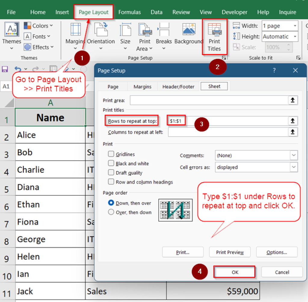 How To Keep Header In Excel When Printing 2 Quick Methods Excel Insider