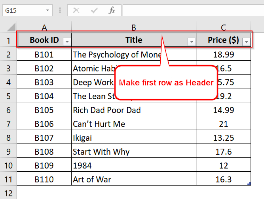 How to Make First Row as Header in Excel (3 Easy Methods) - Excel Insider