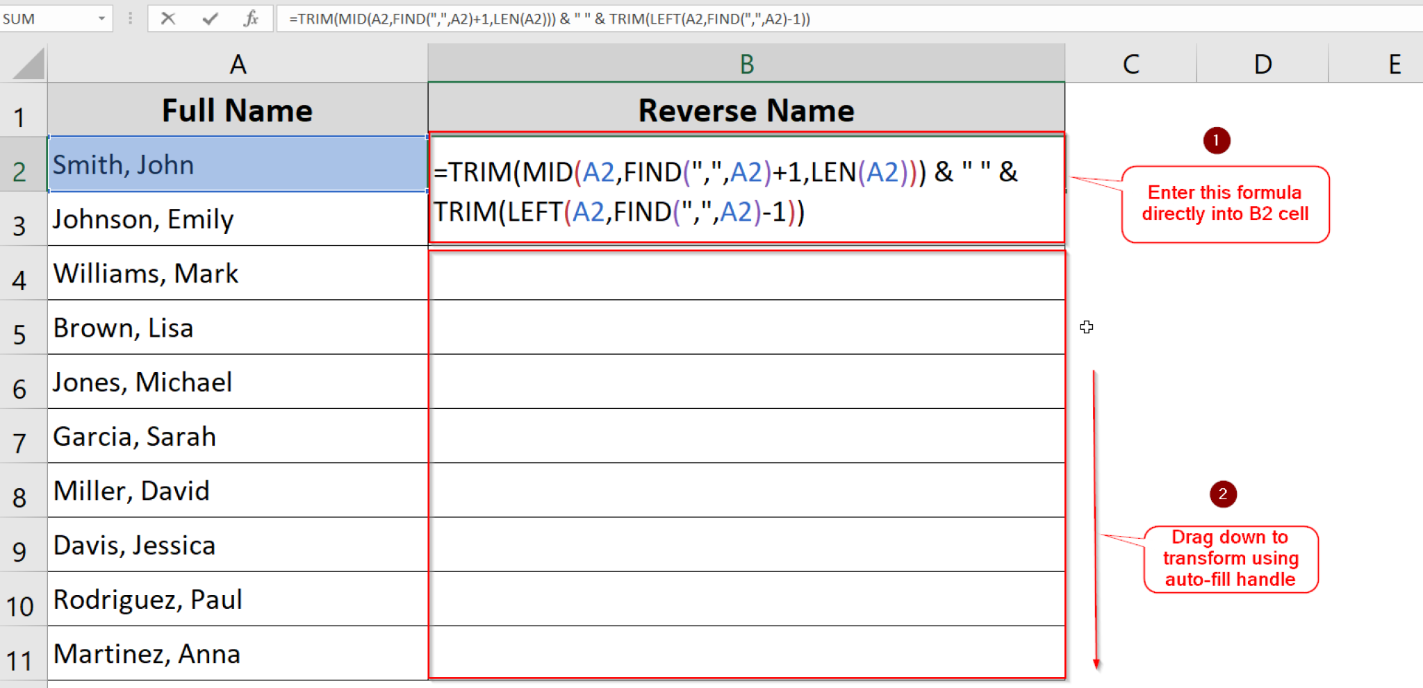 How to Reverse Names in Excel (3 Quick Methods) - Excel Insider