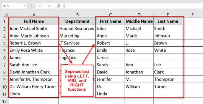 How to Separate First, Middle & Last Names Using Excel Formula - Excel ...
