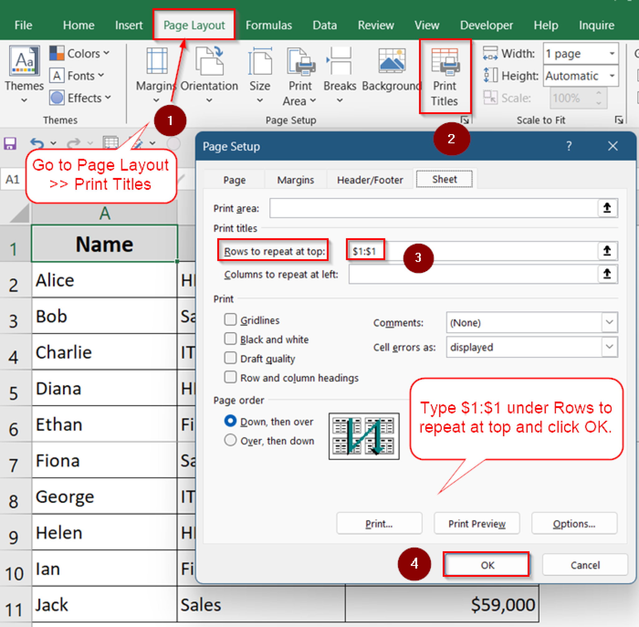 How to Set a Row as Print Titles in Excel (3 Quick Tricks) - Excel Insider