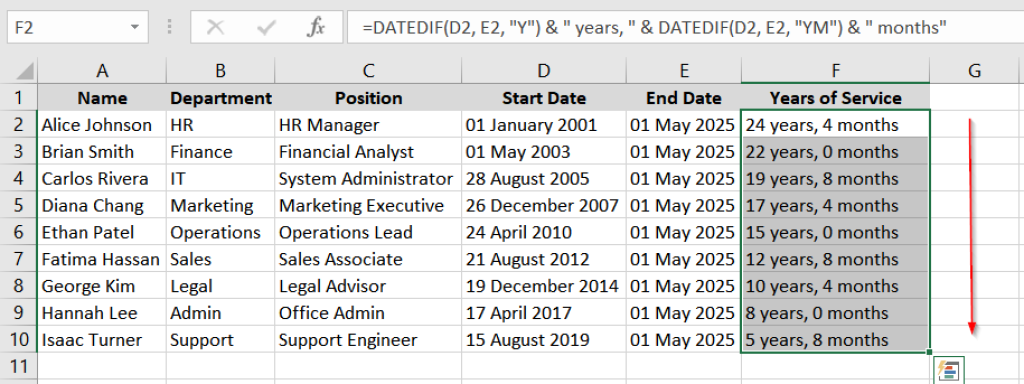 Calculate Years of Service In Excel (Including Days & Months) - Excel ...