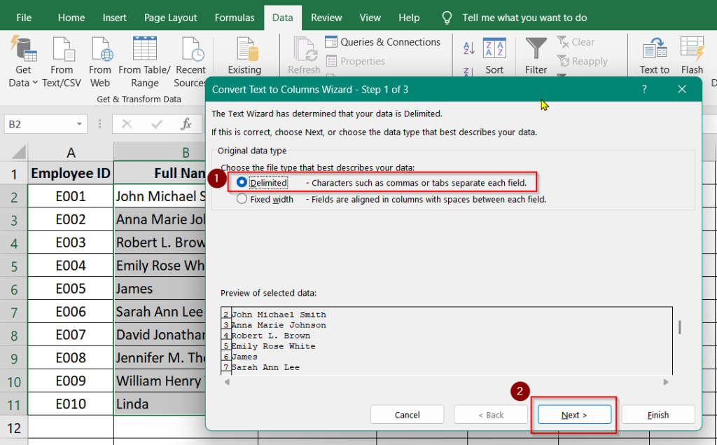 How To Separate First Middle And Last Names Using Excel Formula Excel
