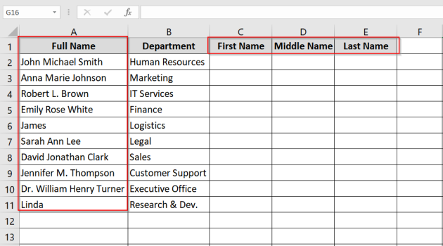 How to Separate First, Middle & Last Names Using Excel Formula - Excel ...
