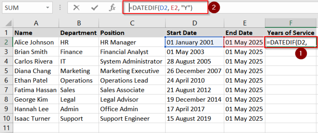 Calculate Years of Service In Excel (Including Days & Months) - Excel ...