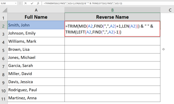 How to Reverse Names in Excel (3 Quick Methods) - Excel Insider