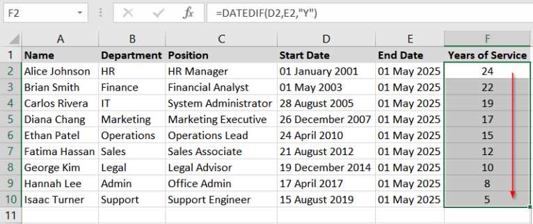 Calculate Years of Service In Excel (Including Days & Months) - Excel ...