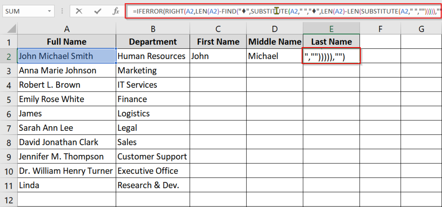 How To Separate First Middle And Last Names Using Excel Formula Excel Insider