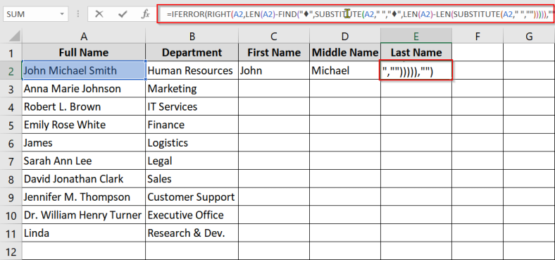 How to Separate First, Middle & Last Names Using Excel Formula - Excel Insider