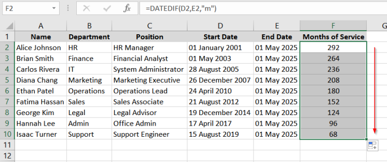 Calculate Years of Service In Excel (Including Days & Months) - Excel ...