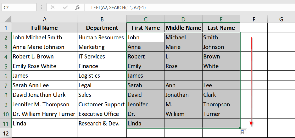 How to Separate First, Middle & Last Names Using Excel Formula - Excel Insider