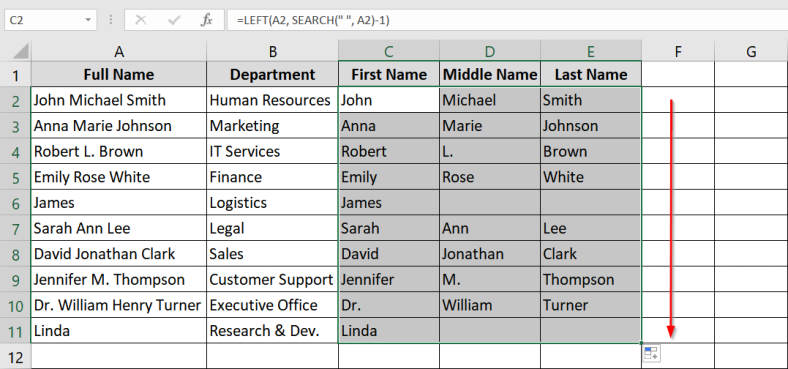 How To Separate First Middle And Last Names Using Excel Formula Excel Insider