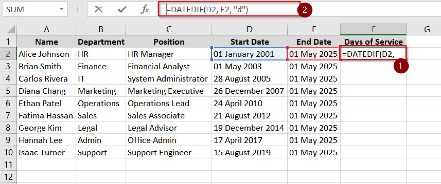 Calculate Years of Service In Excel (Including Days & Months) - Excel ...