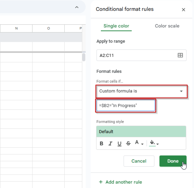 Google Sheets Conditional Formatting If Another Cell Contains Text - Excel Insider