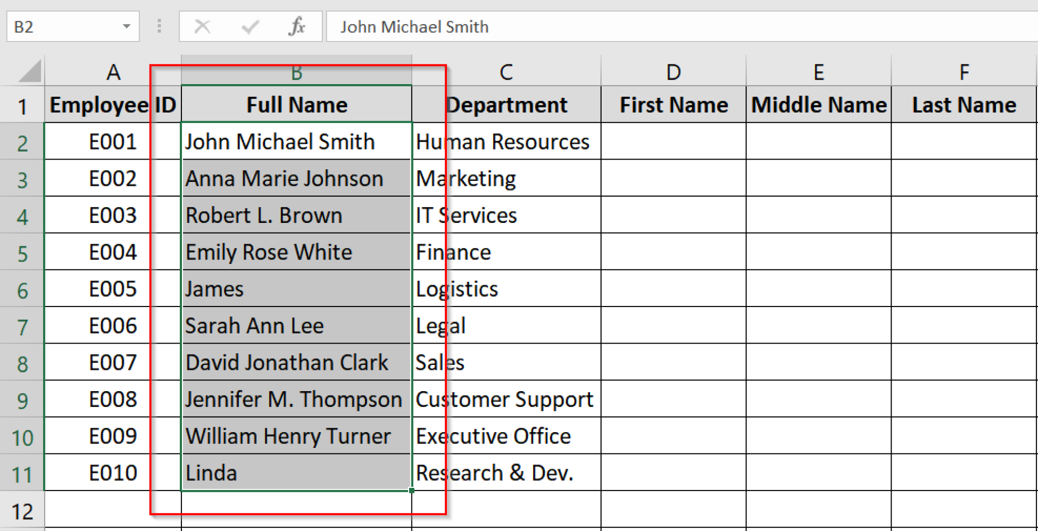 How to Separate First, Middle & Last Names Using Excel Formula - Excel Insider