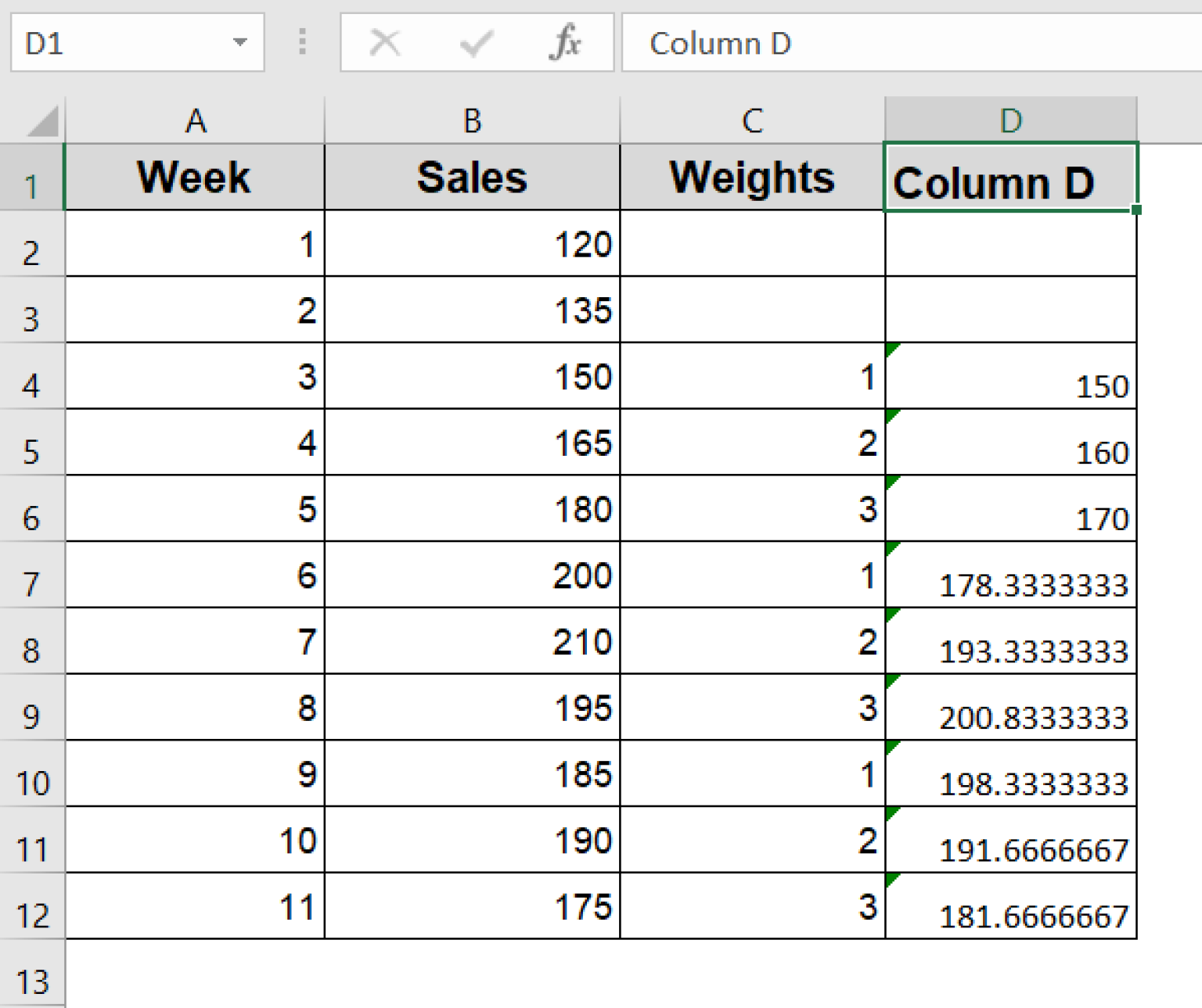 How to Calculate Weighted Moving Average in Excel - Excel Insider
