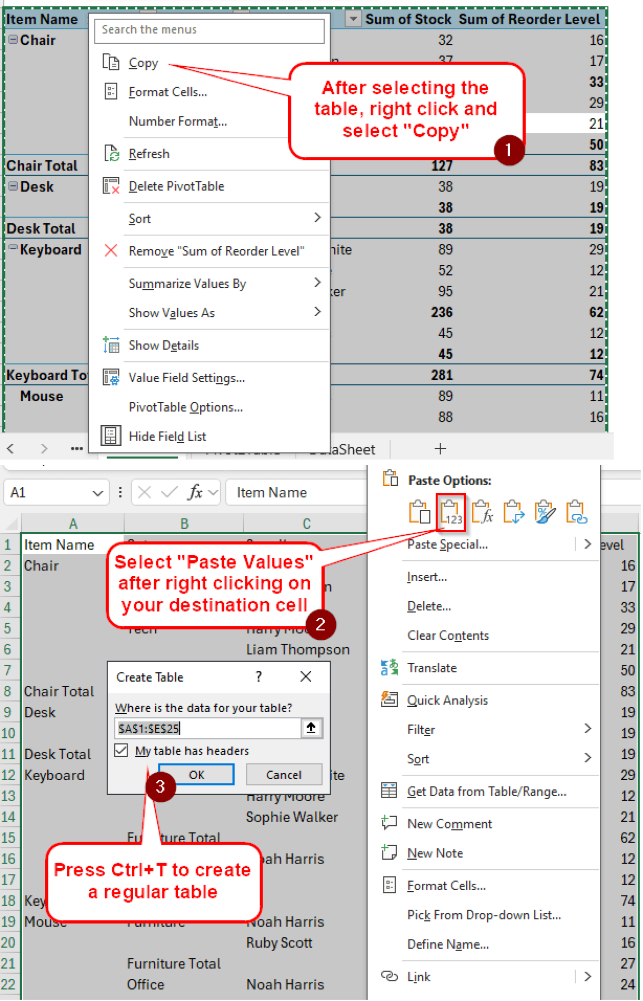 How To Convert Pivot Table To A Table In Excel 2 Quick Methods