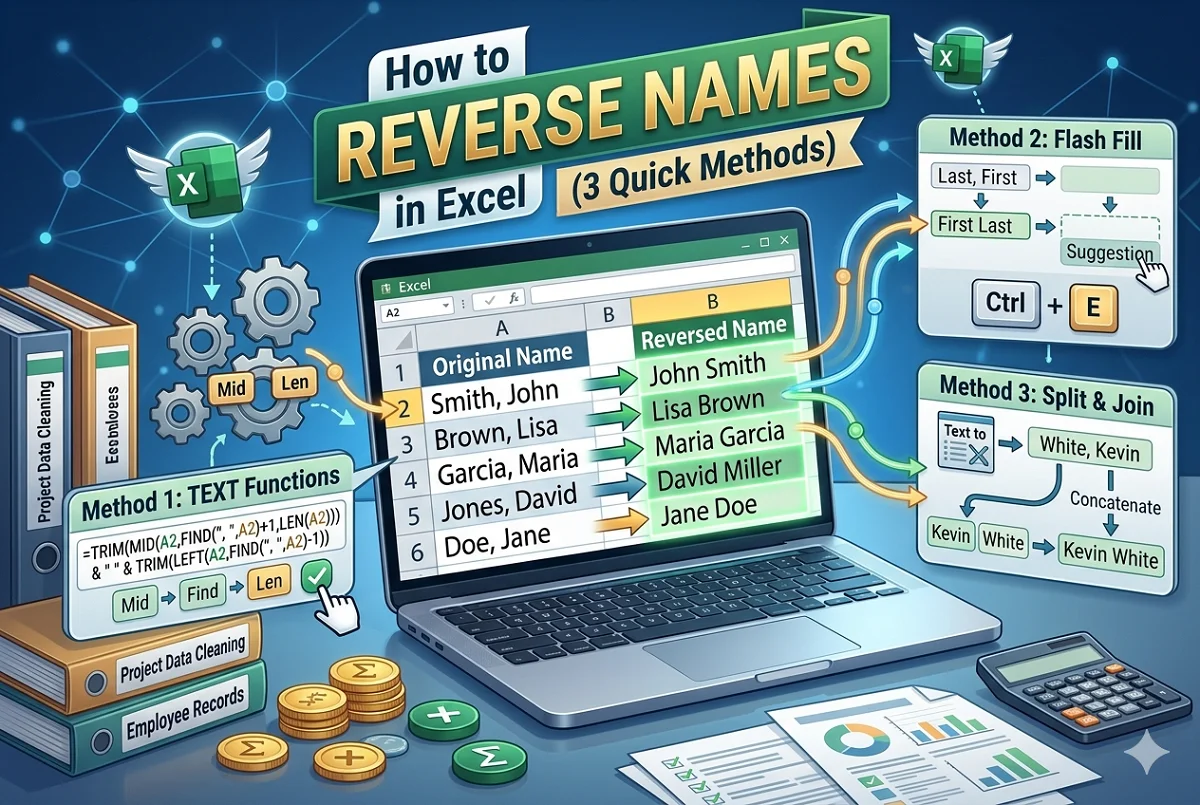 How to Reverse Names in Excel (3 Quick Methods) - Excel Insider