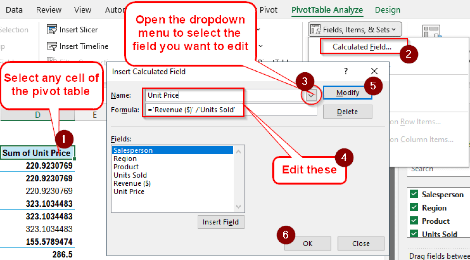 How to Edit a Calculated Field in Excel Pivot Table - Excel Insider