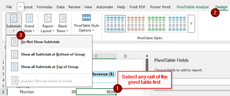 How to Remove Subtotal in Excel Pivot Table (3 Suitable Cases) - Excel Insider