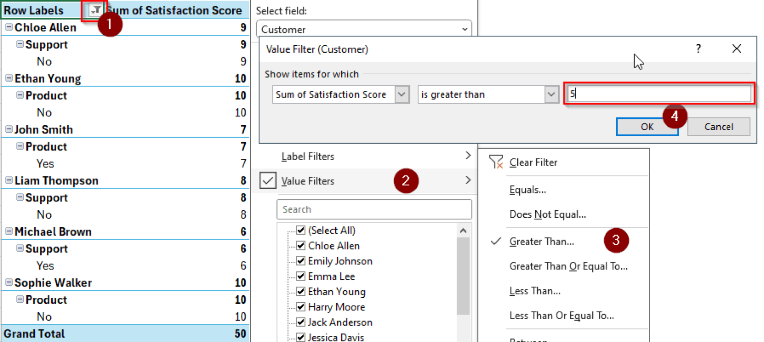 How to Filter Values with Greater Than in Excel Pivot Table - Excel Insider