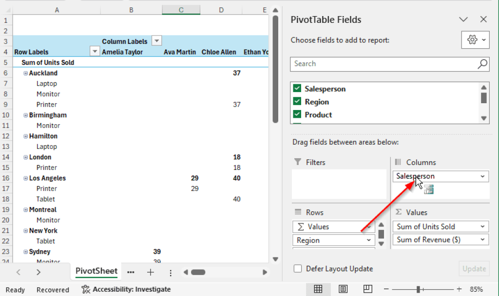 Transfer Pivot Table Row Labels In Separate Columns In Excel Excel Insider