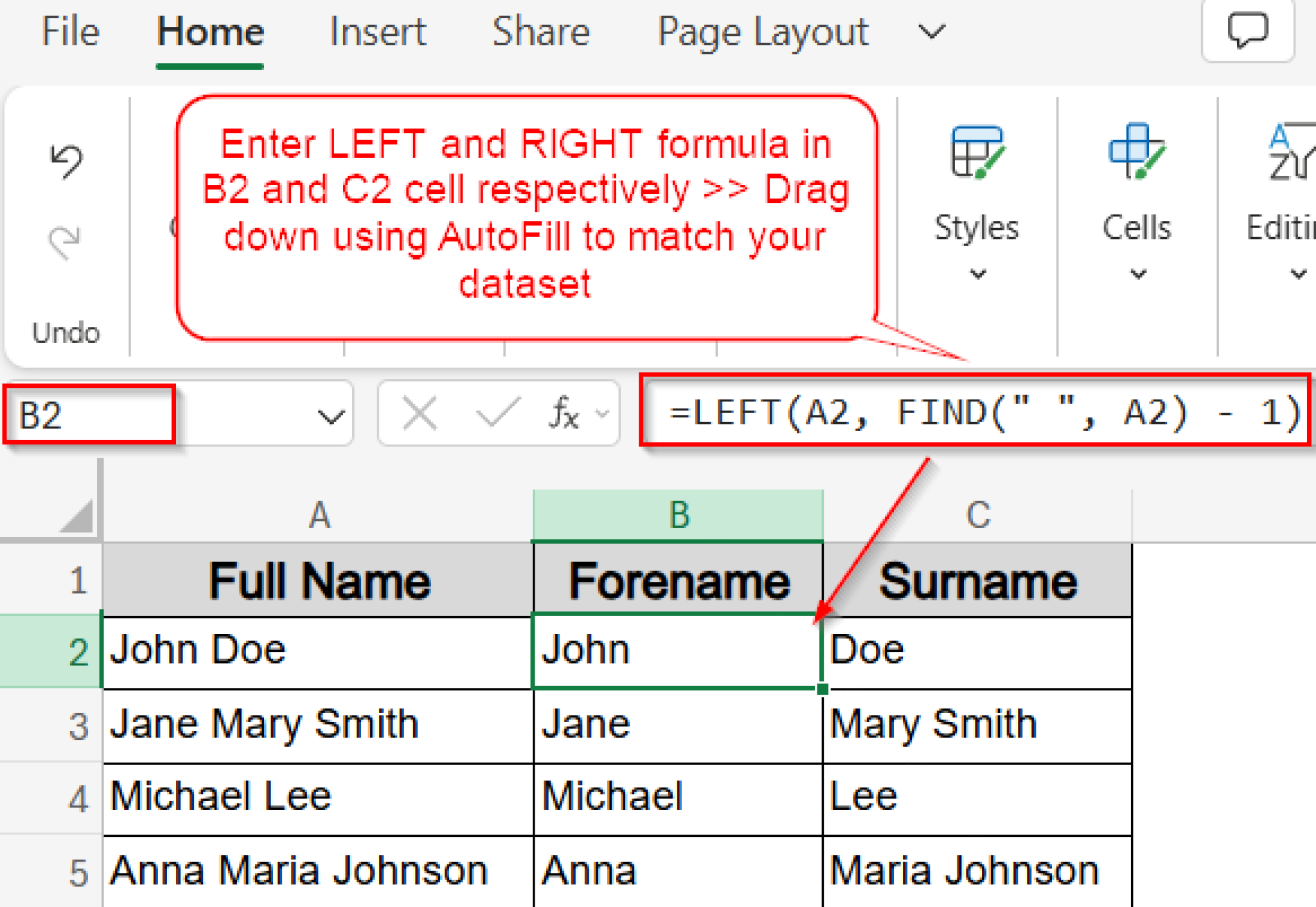 Separate First and Last Names with Space in Excel Formula - Excel Insider