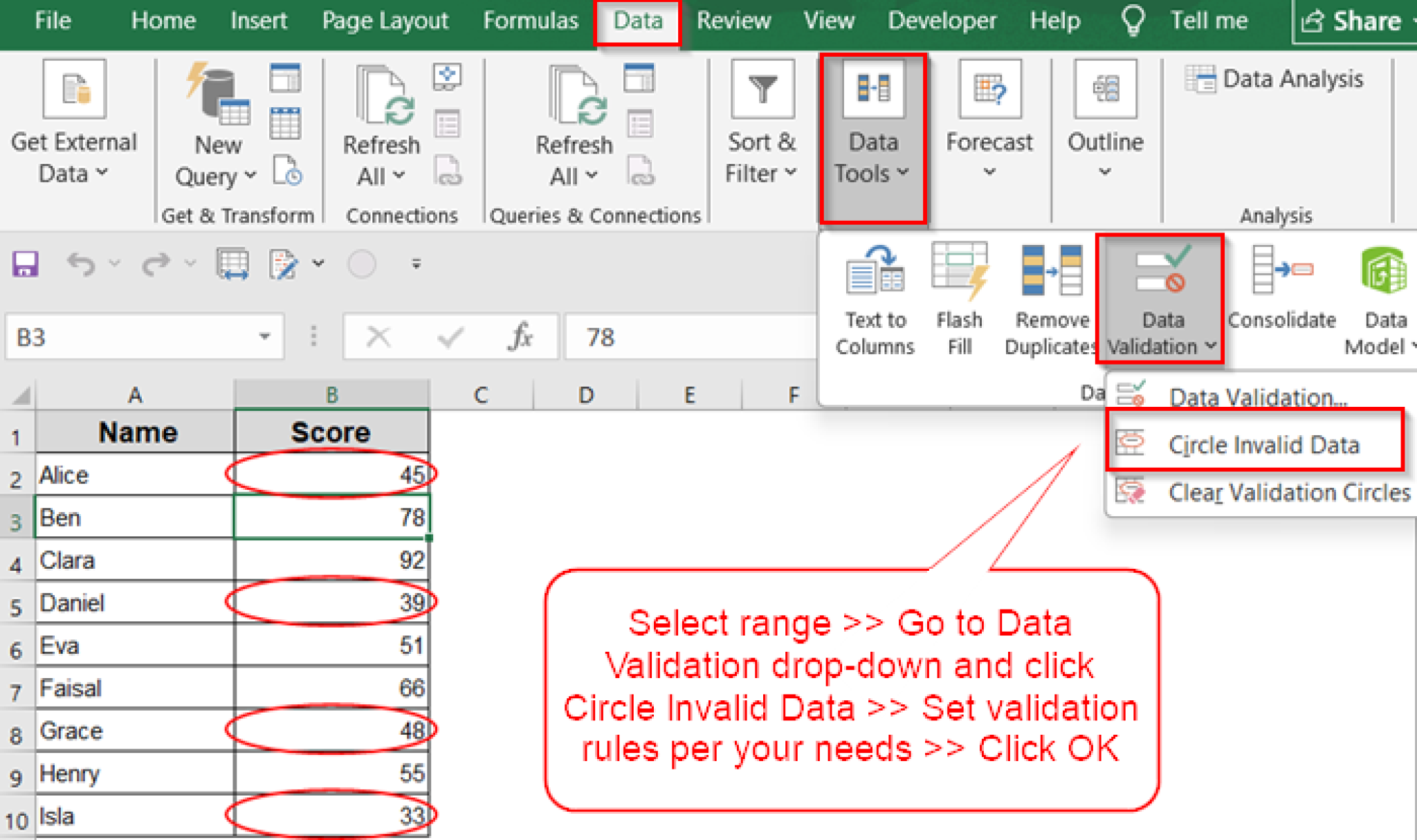 How to Circle Invalid Data in Excel (5 Effective Ways) - Excel Insider