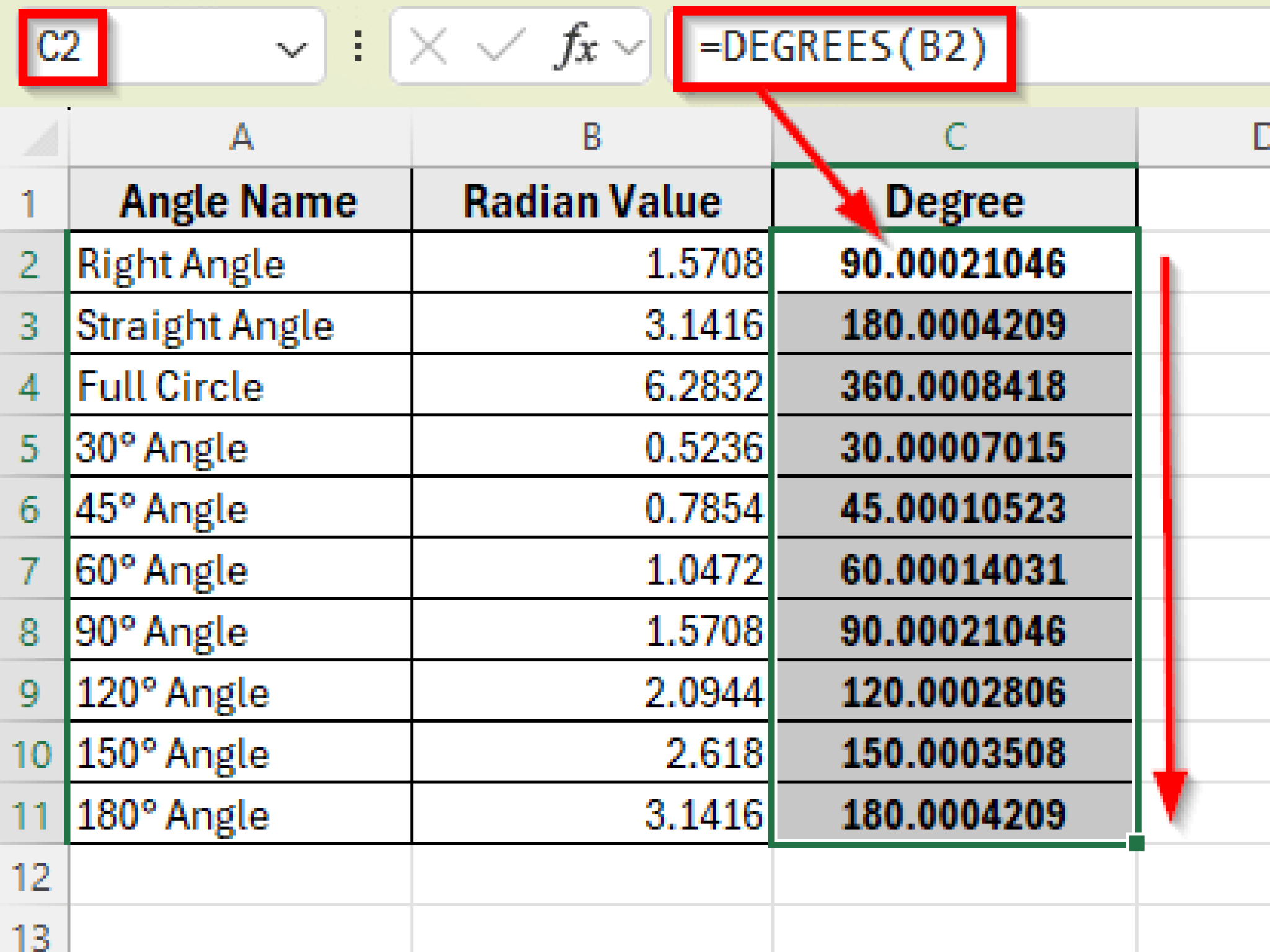 How to Convert Radians to Degrees in Excel (3 Easy Methods) - Excel Insider
