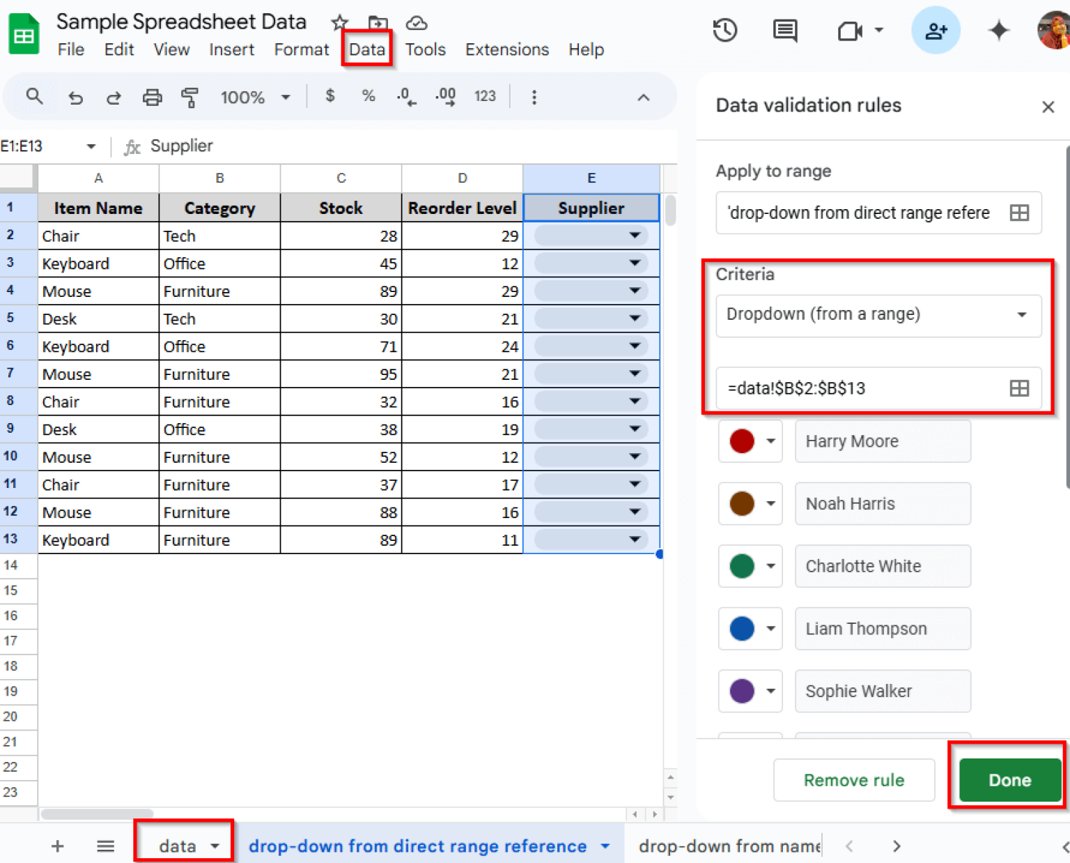 Create a Drop-Down List from Another Sheet in Google Sheets - Excel Insider