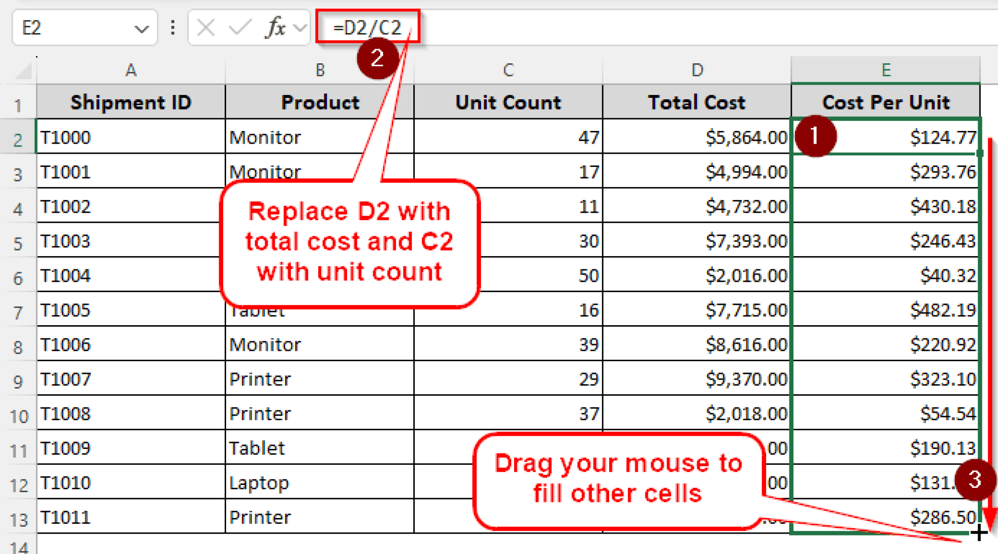 How to Calculate Cost Per Unit in Excel (3 Effective Ways) - Excel Insider