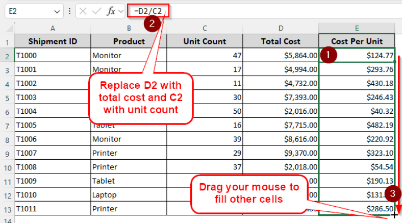 How to Calculate Cost Per Unit in Excel (3 Effective Ways) - Excel Insider