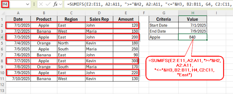 How to Use SUMIFS with Date Range and Multiple Criteria in Excel - Excel Insider