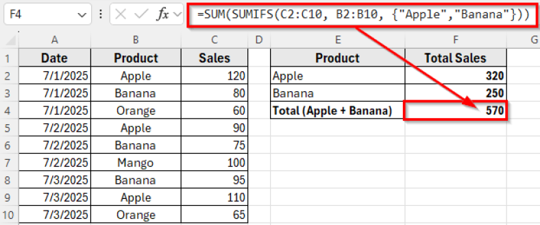 SUMIFS with Multiple Criteria in Same Column in Excel - Excel Insider