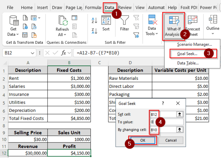 How to Calculate Break Even Point in Excel (4 Suitable Ways) - Excel Insider